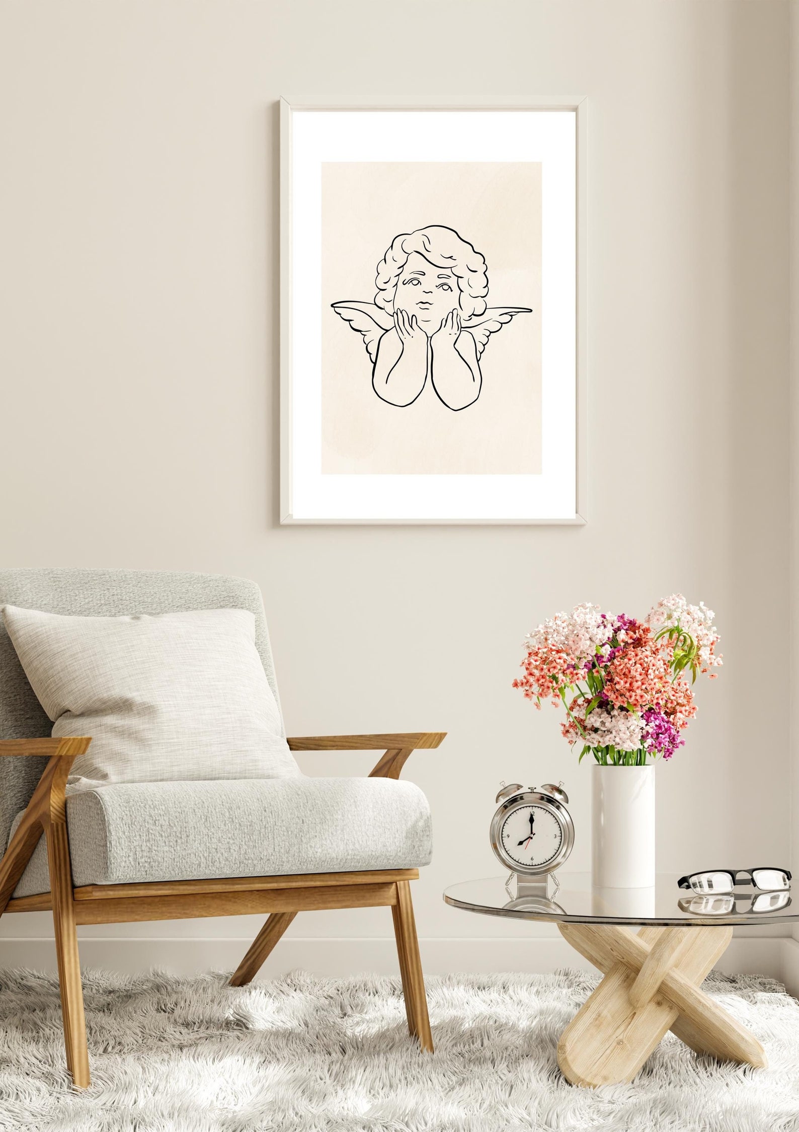 Baby Angel Line Art Print, Minimalist Wall Decor, Modern Angel ...