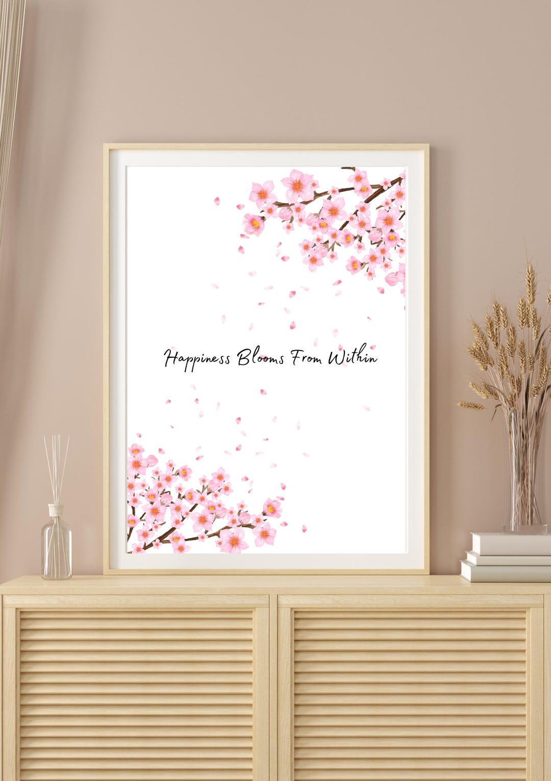 Cherry Blossom Wall Art / Happiness/ Printable Floral Poster ...