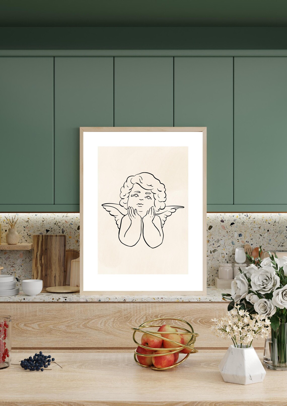 Baby Angel Line Art Print, Minimalist Wall Decor, Modern Angel ...