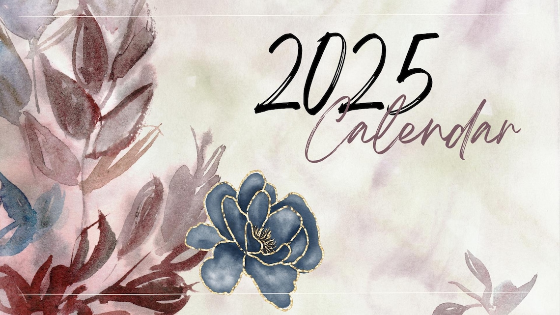2025 Elegant Watercolor Themed Digital Calendar - Etsy
