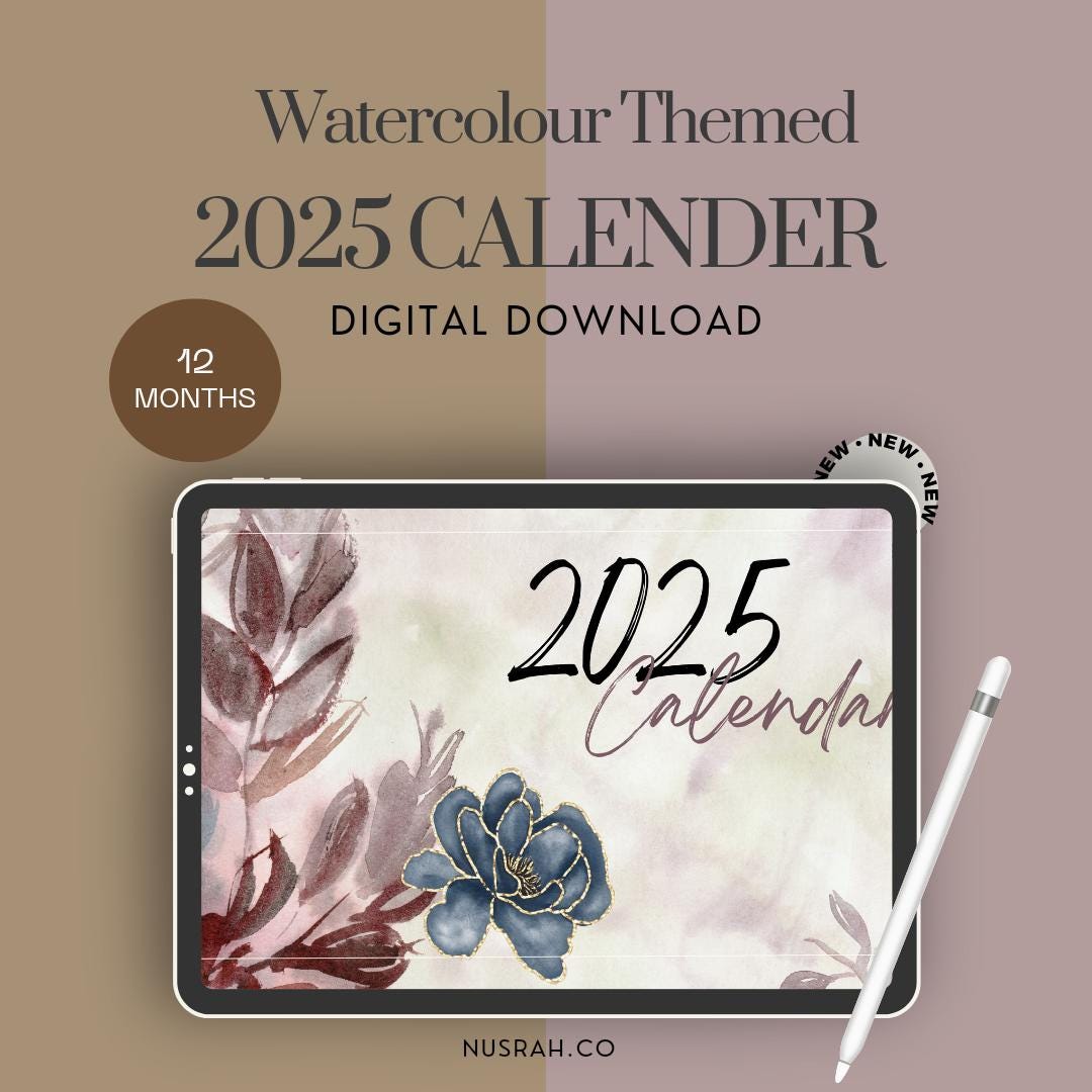 2025 Elegant Watercolor Themed Digital Calendar - Etsy
