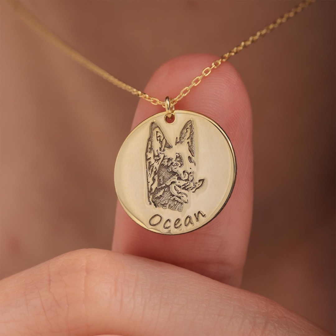 Personalized Pet Portrait Necklace Custom Engraved Jewelry for Dog Mom ...