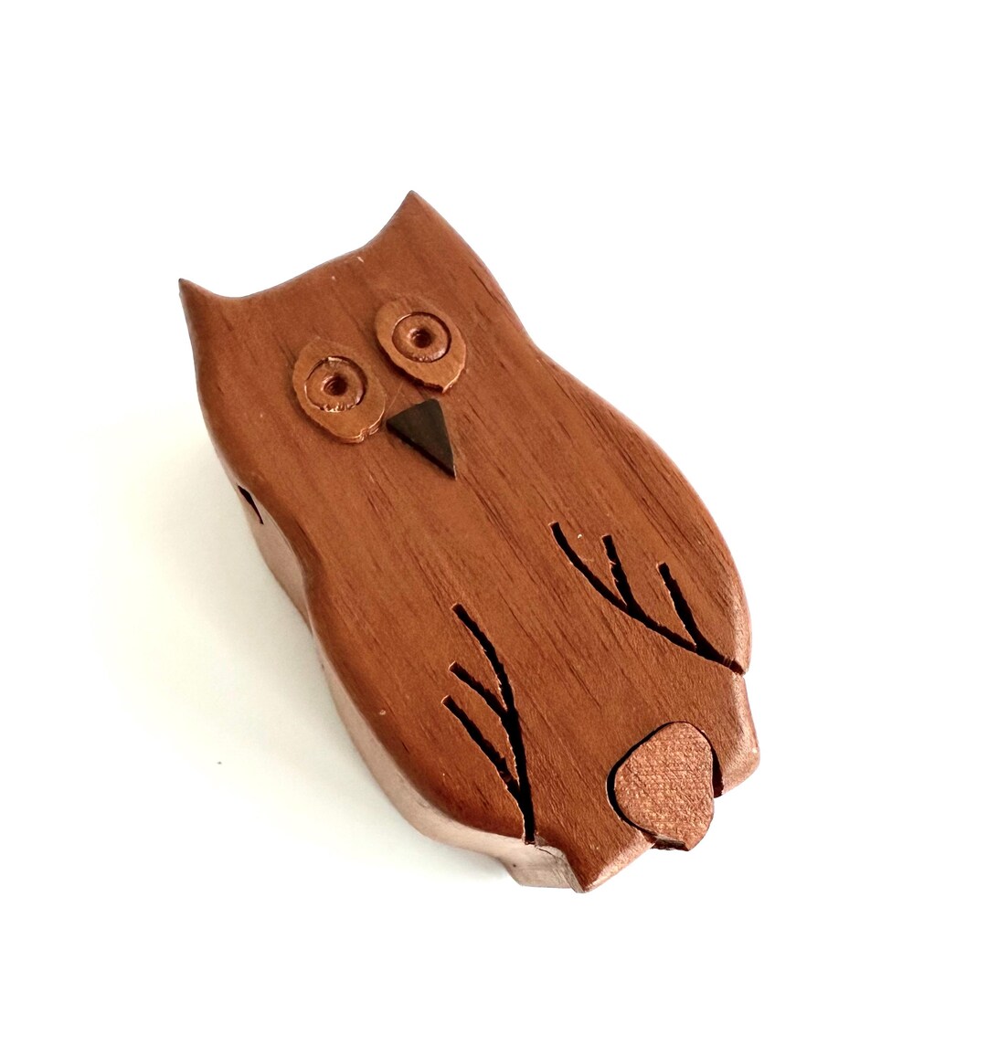 Vintage Owl Hand Carved Wooden Puzzle Trinket Box - Etsy
