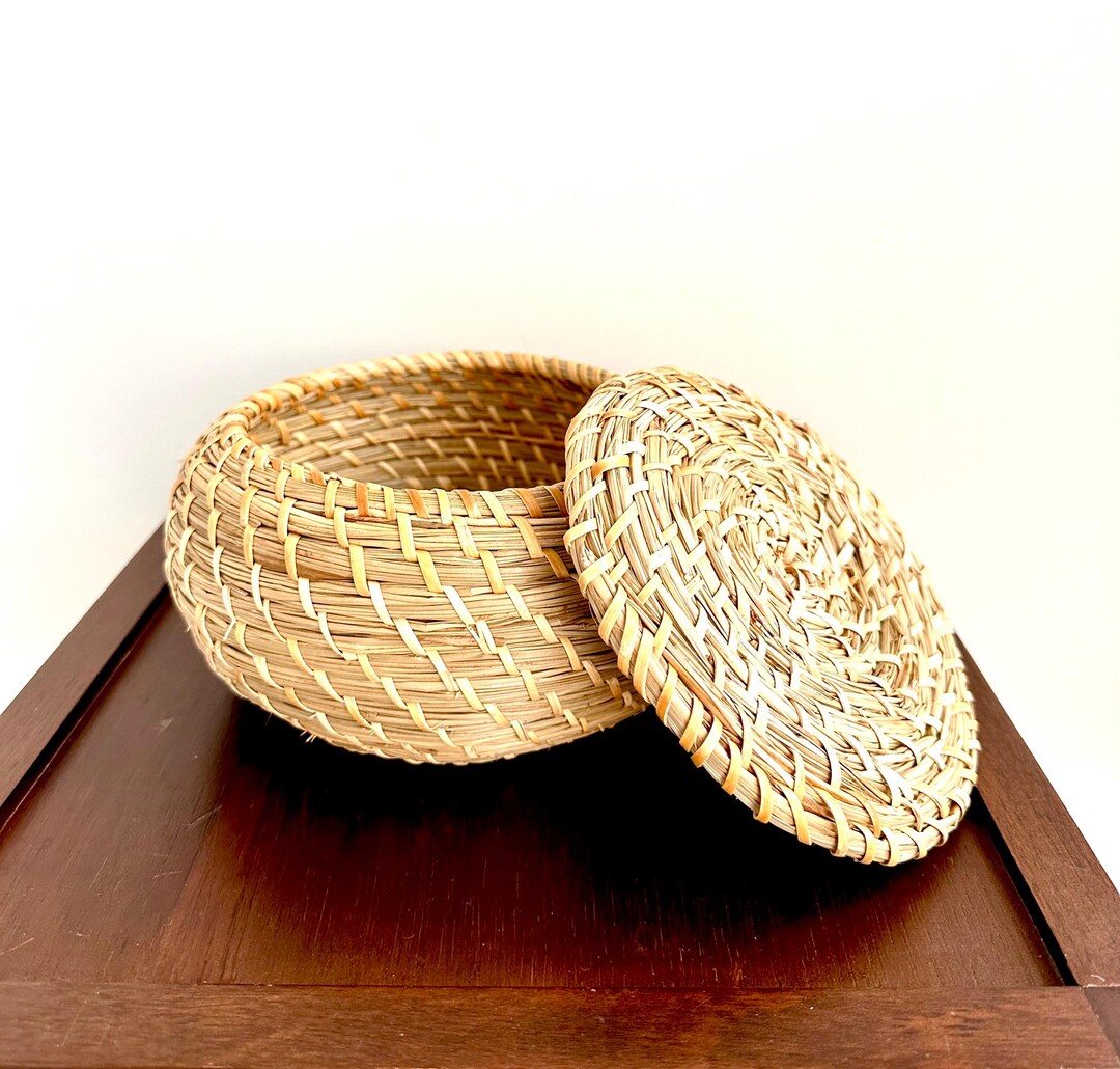 Woven Sweetgrass Storage Basket With Lid - Etsy