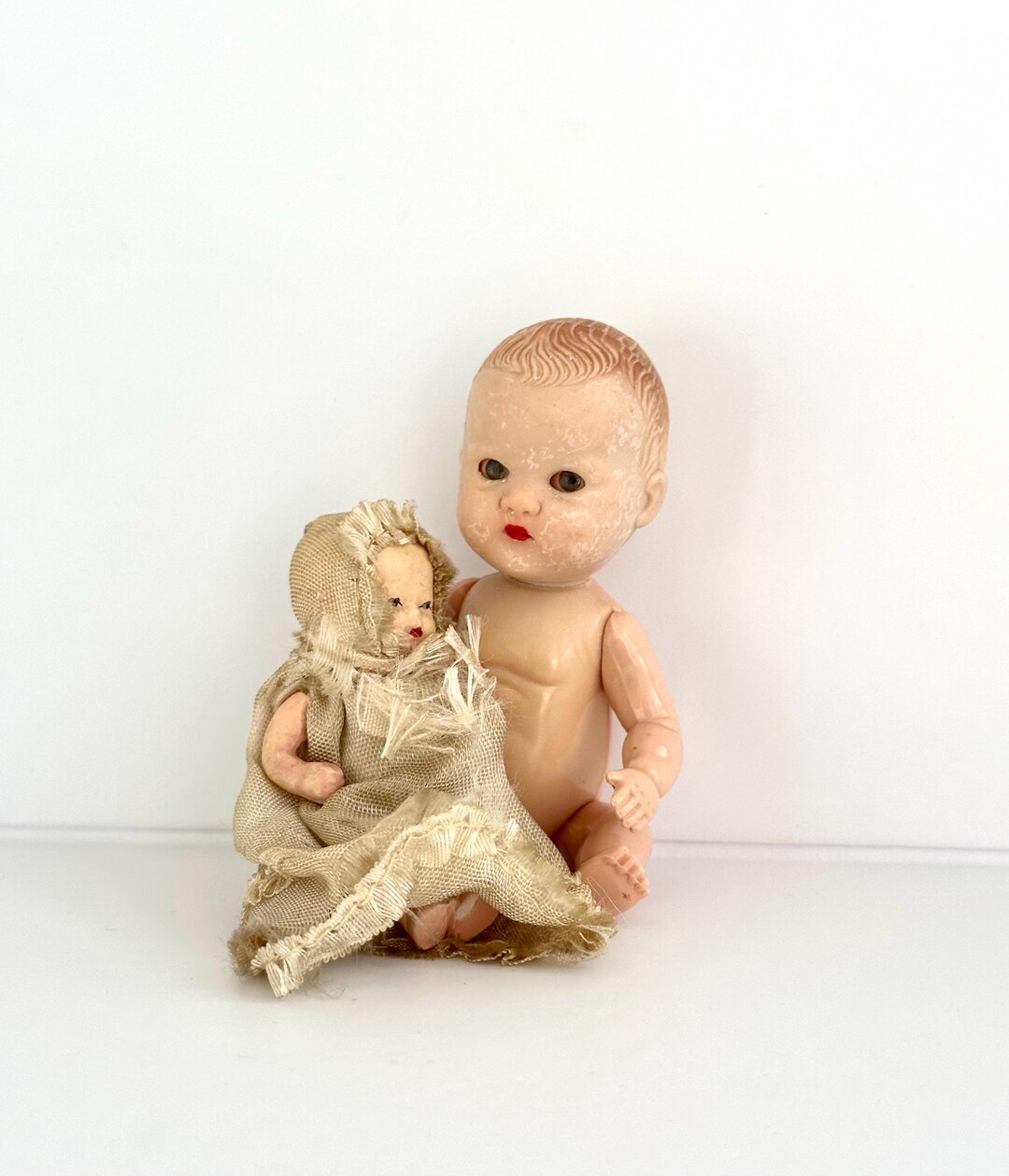 Vintage Miniature Dolls Set of Two Bisque Doll in Gown & Celluloid ...
