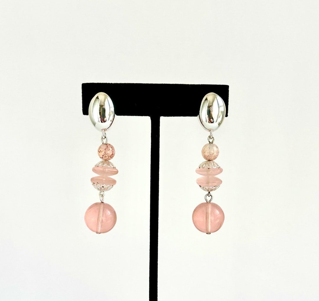 Vintage Erwin Pearl Drop Pink Pearlescent Glass Beads Clip on Earrings ...