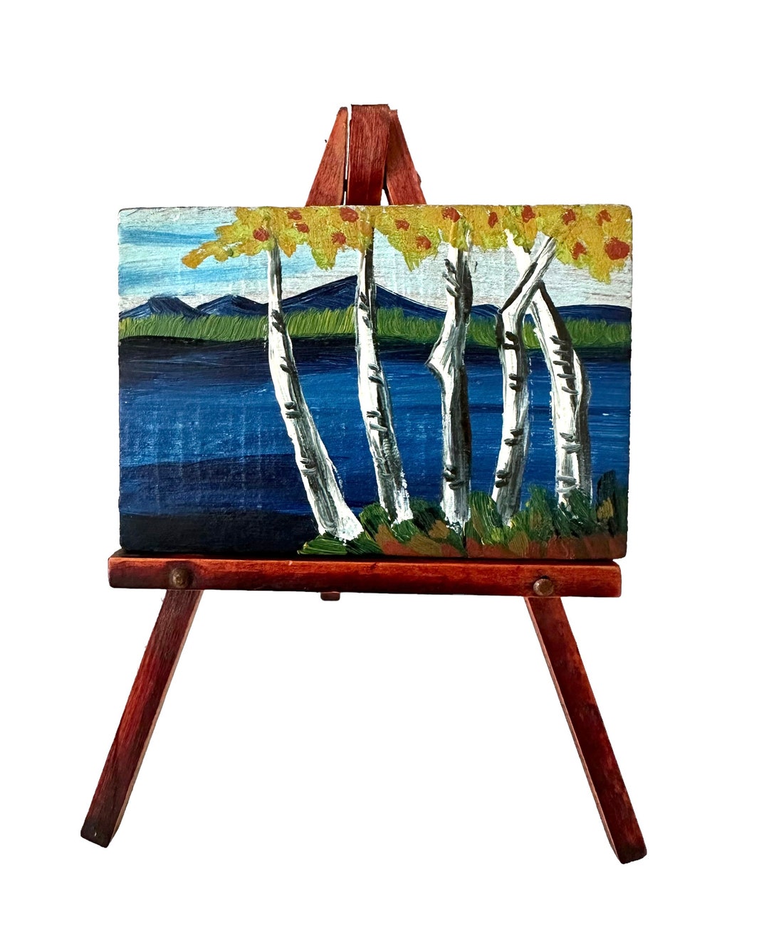 Vintage Japanese Miniature Painting on Easel Trees and Water - Etsy