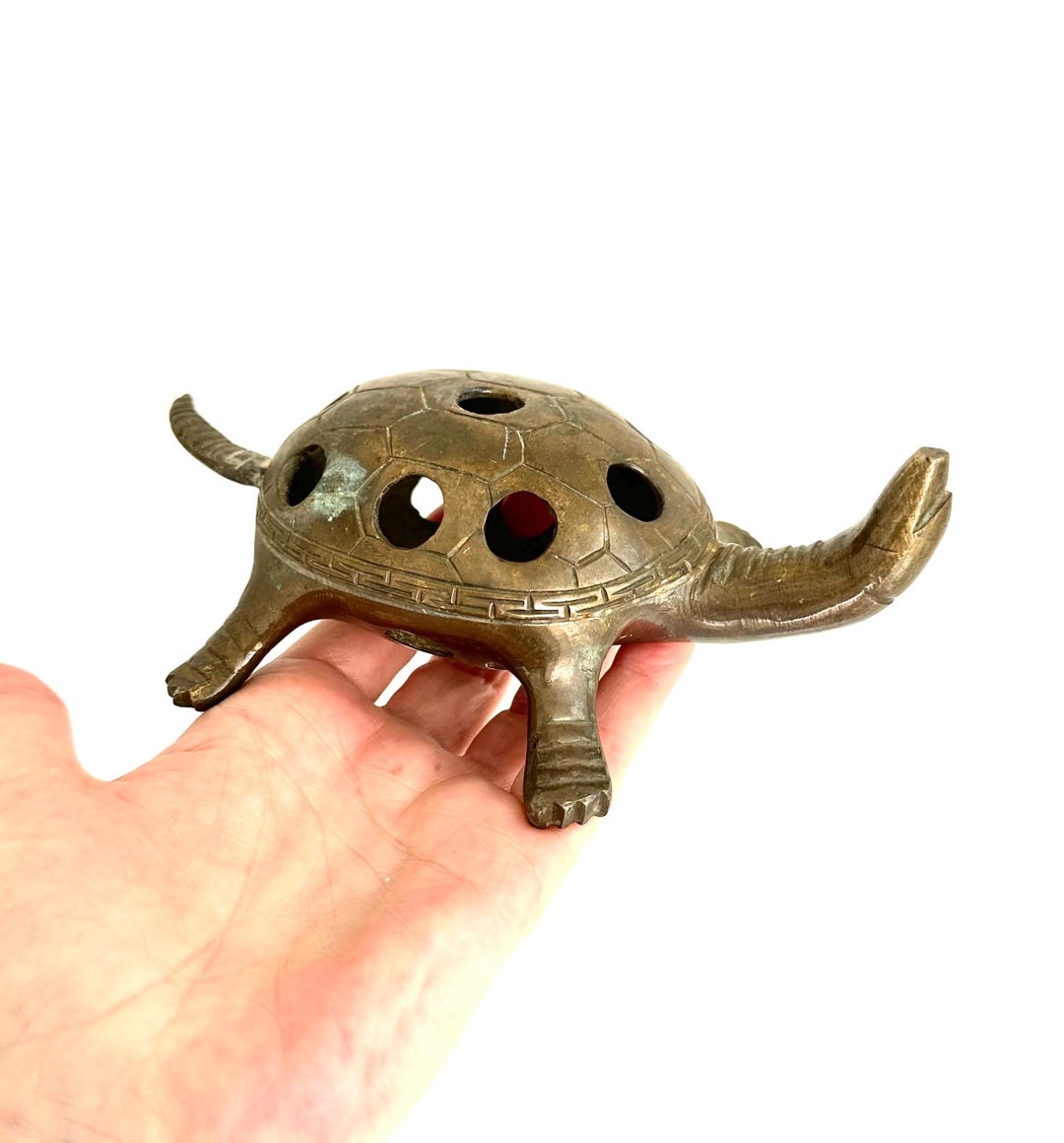 Vintage Brass Turtle Flower Frog Figurine Large 6.5” - Etsy