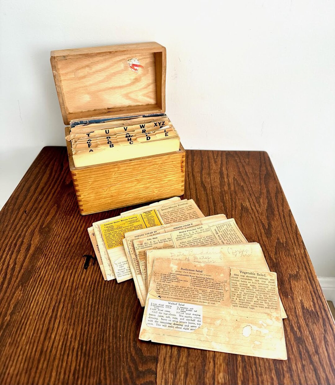 Vintage Wooden Recipe Box Stuffed With Recipe Cards & Handwritten ...