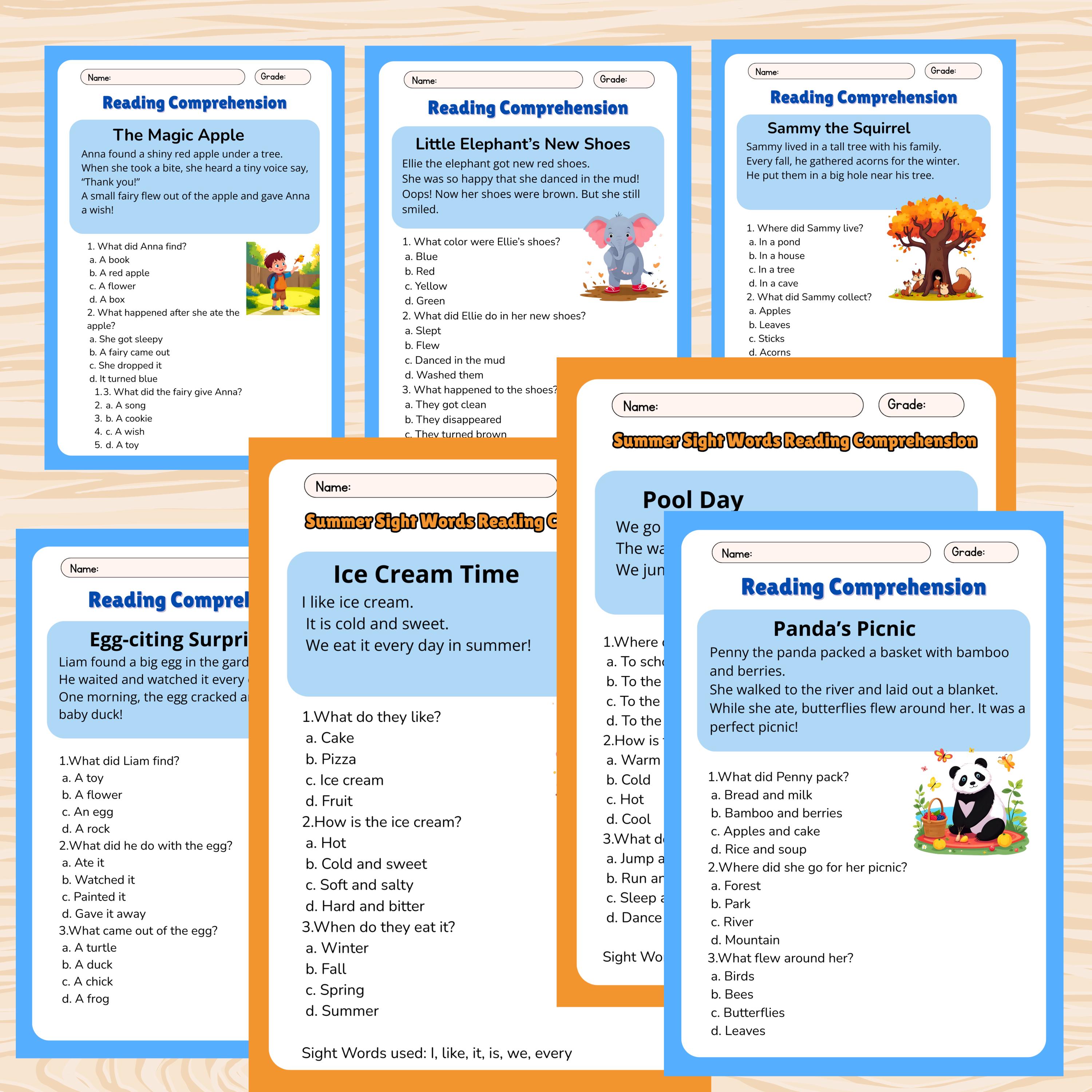 1st Grade Summer Reading Comprehension Worksheets: 30 Stories (PDF ...