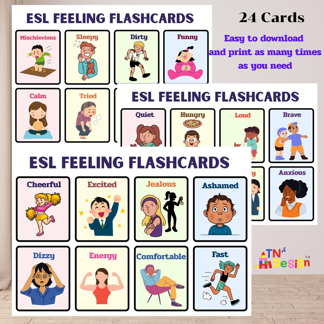 ESL Feeling Flashcards, Kids Emotions Flashcards , Feelings for ...
