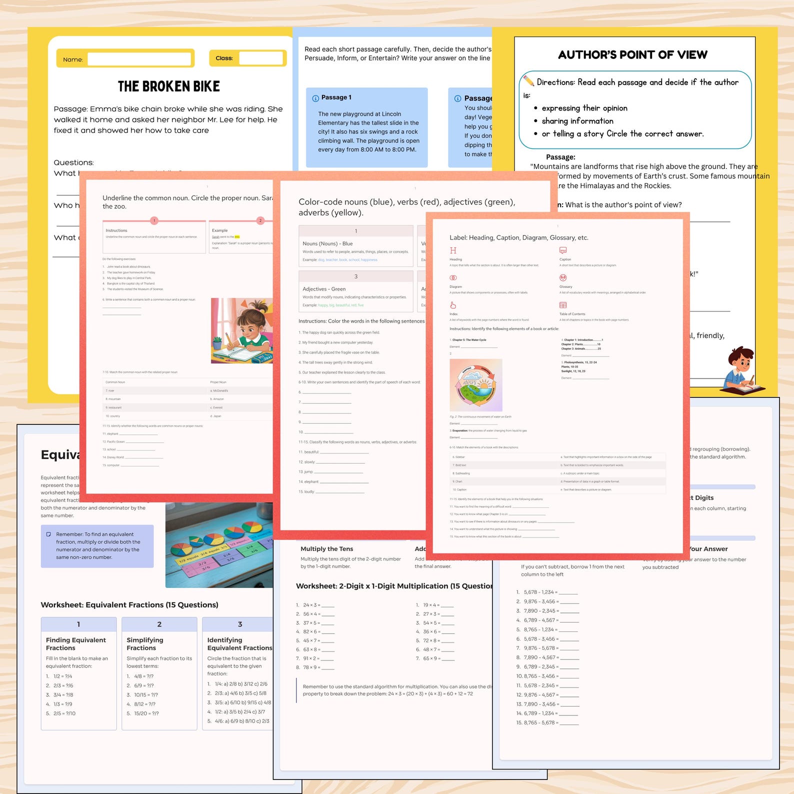 3rd Grade ELA & Math Worksheets, Reading Comprehension, Grammar ...