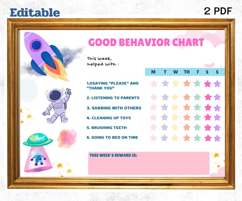 Behavior Reward Chart for Kids | Printable, Editable, Digital PDF ...