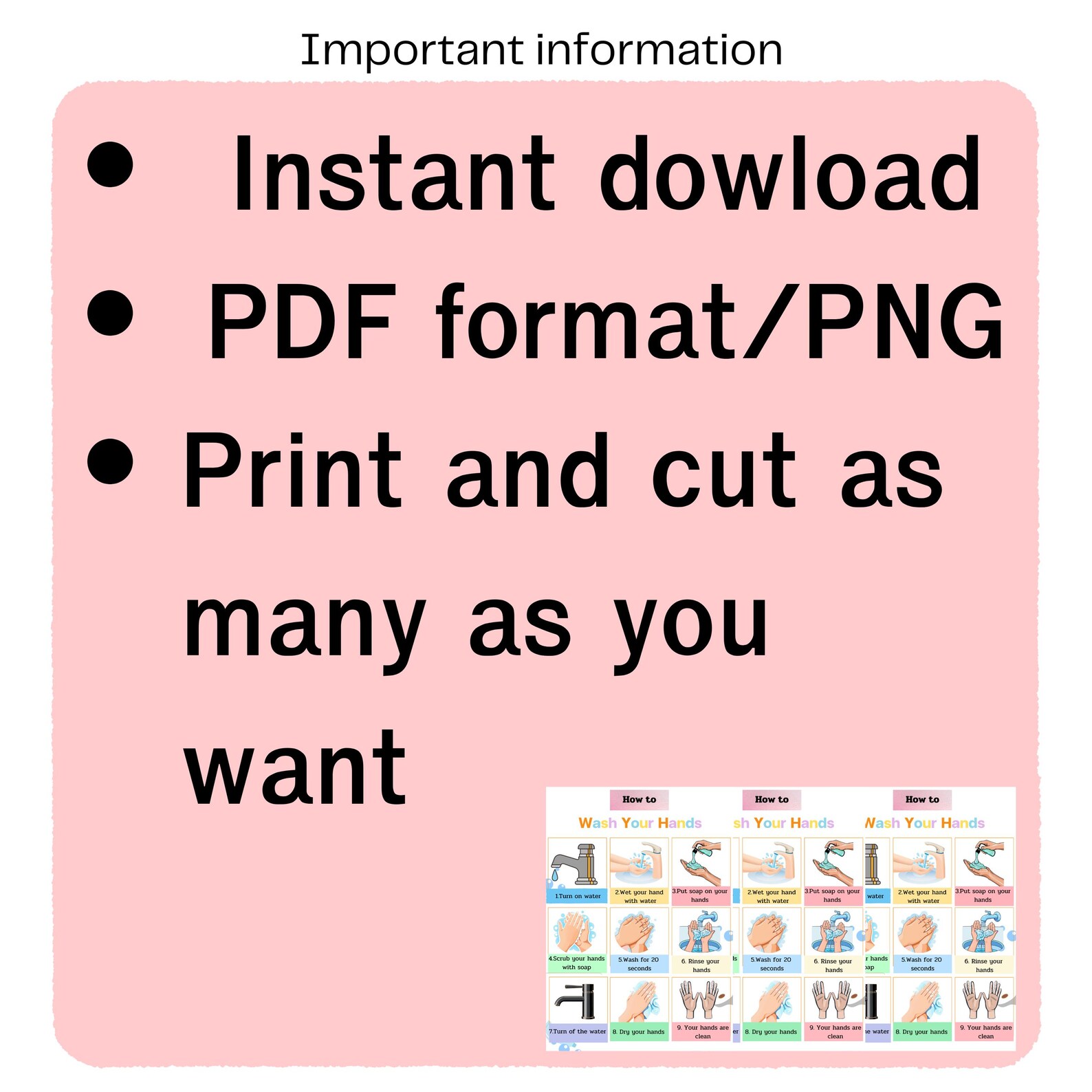 Hand Washing Guide Poster: Step-by-step Hygiene Chart (digital Download ...