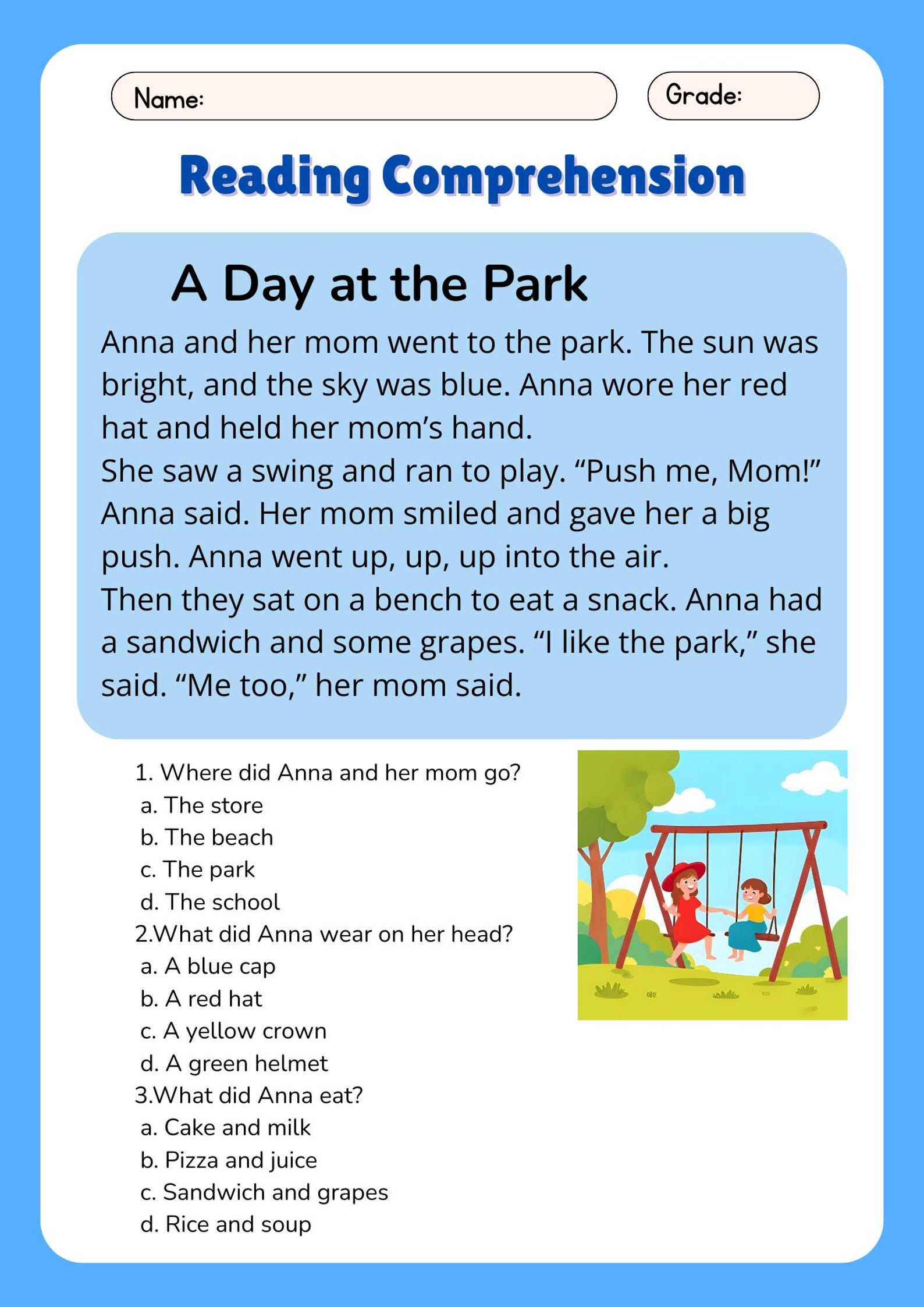 1st Grade Summer Reading Comprehension Worksheets: 30 Stories (PDF ...