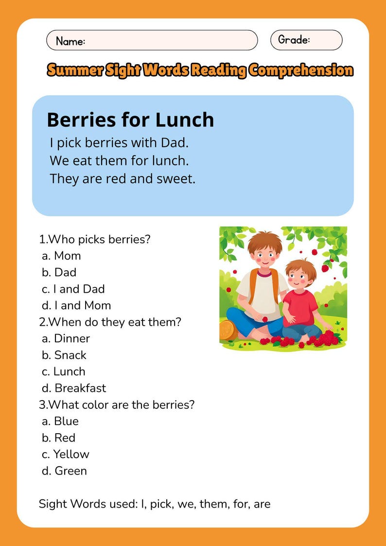 1st Grade Summer Reading Comprehension Worksheets: 30 Stories (PDF ...