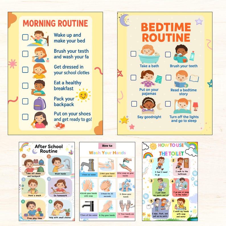 Morning Routine Chart, Editable Routine Charts, Evening Routine Chart, Daily Routine, Routine ...