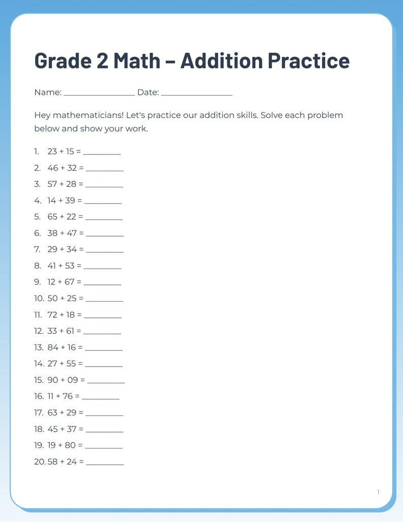 Grade 2 Math – Addition & Subtraction Practice Workbook! 90+ Practice ...
