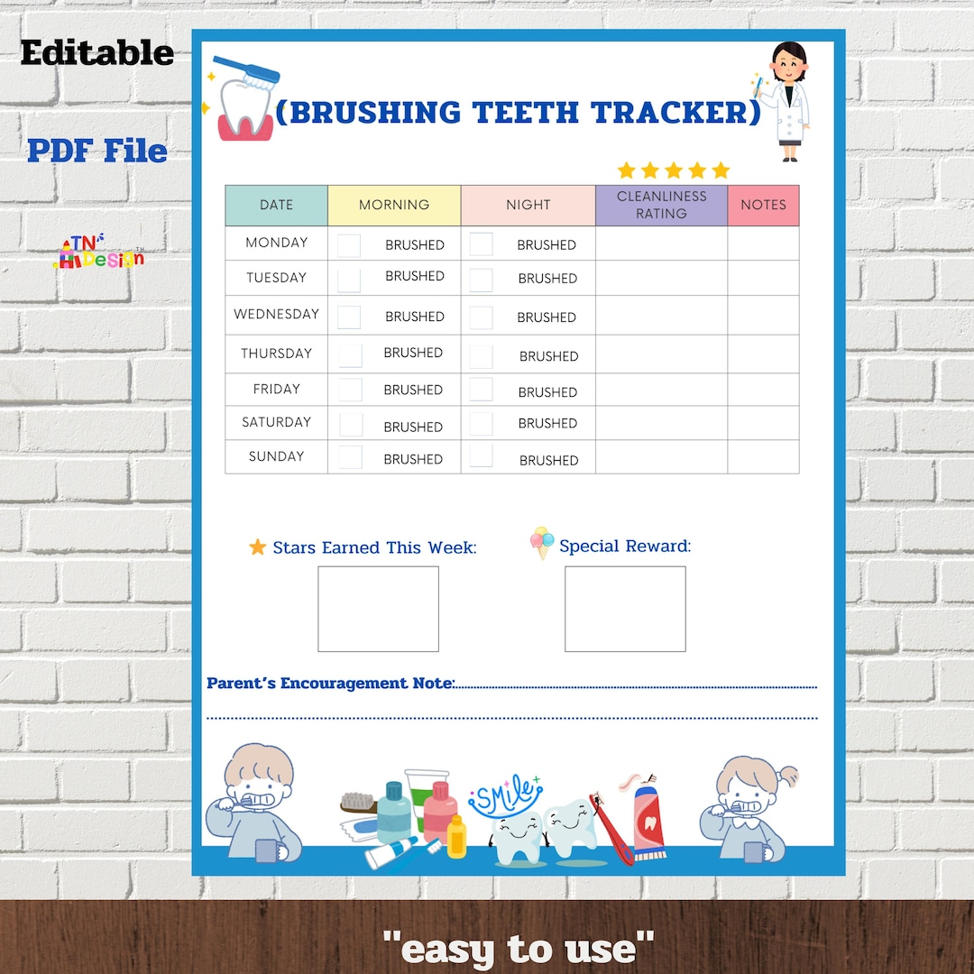 Kids Brushing Teeth Tracker Chart,brush Your Teeth,weekly Teeth ...