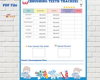 Yearly Teeth Brushing Tracker - Printable Teeth Brushing Log - Dental ...