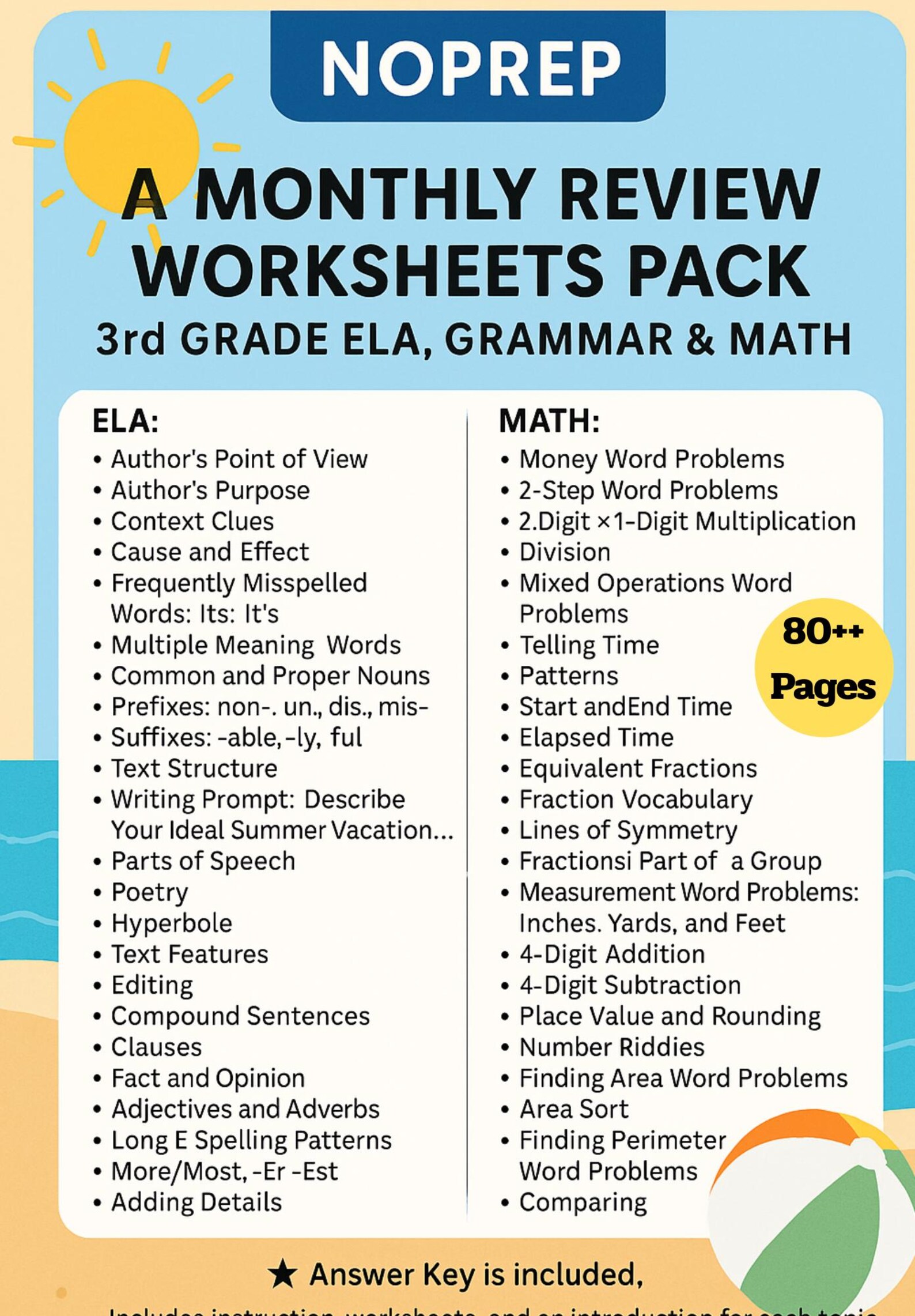 3rd Grade ELA & Math Worksheets, Reading Comprehension, Grammar ...
