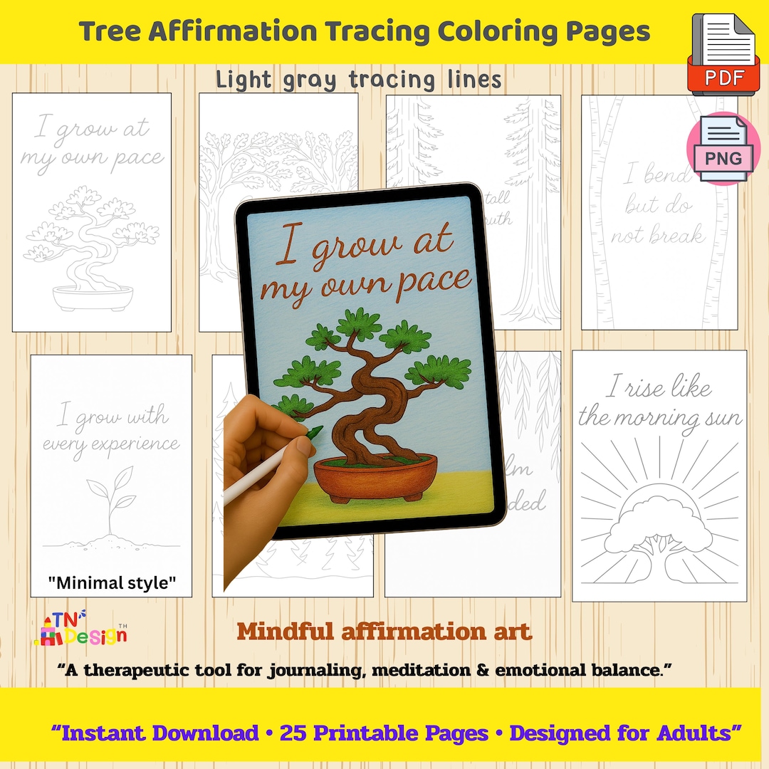 SET B: (25 Pages)tree Affirmation Tracing Coloring Pages | Nature ...