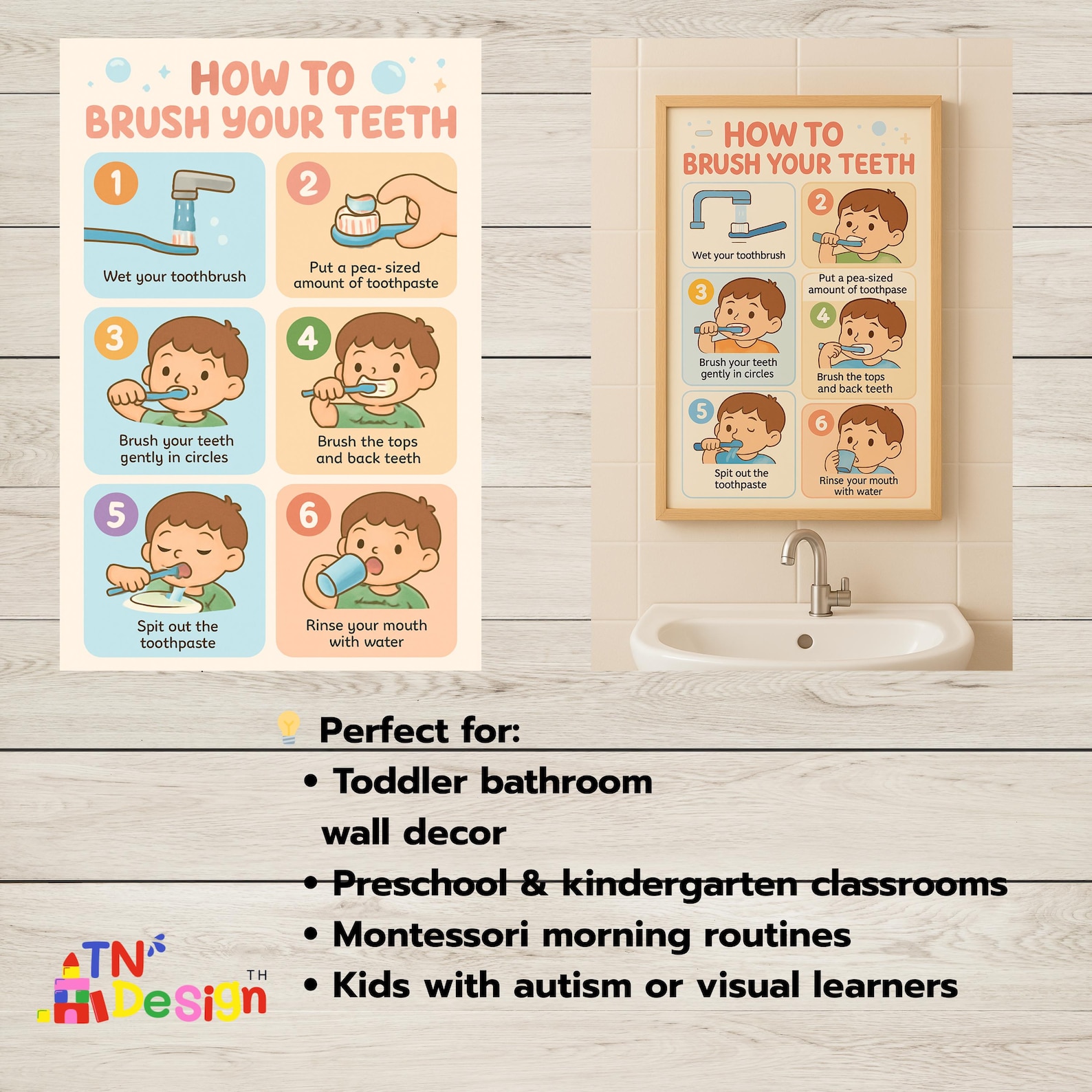 Brushing Teeth Routine Poster: Kids' Visual Guide (PDF Download A4/A5 ...