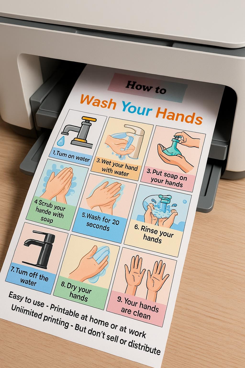 Hand Washing Guide Poster: Step-by-step Hygiene Chart (digital Download ...