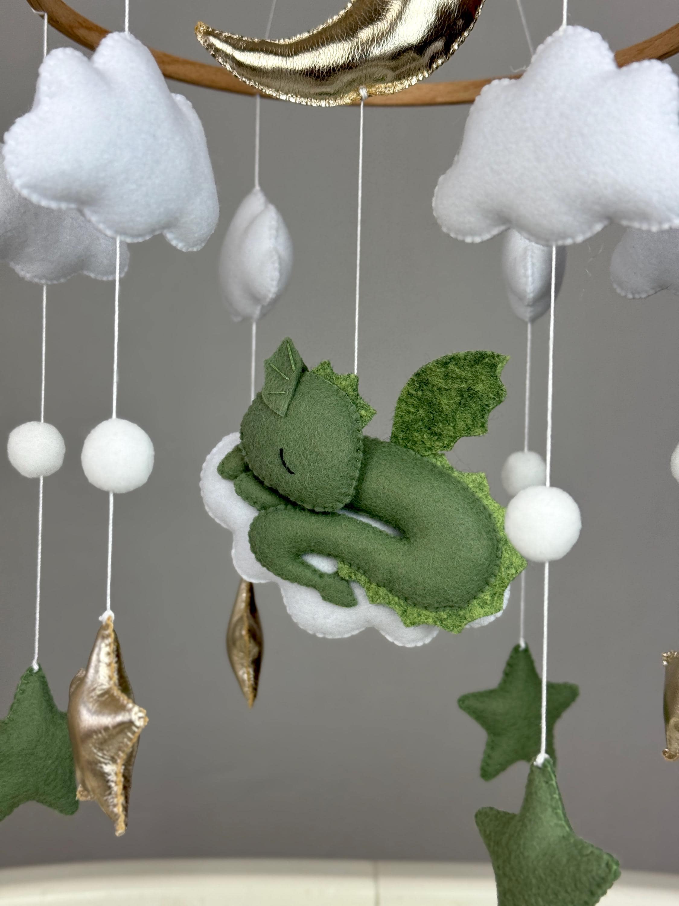 Dragon Crib Mobile Neutral Fantasy Mobile Felt Dragon Baby Mobile Green ...