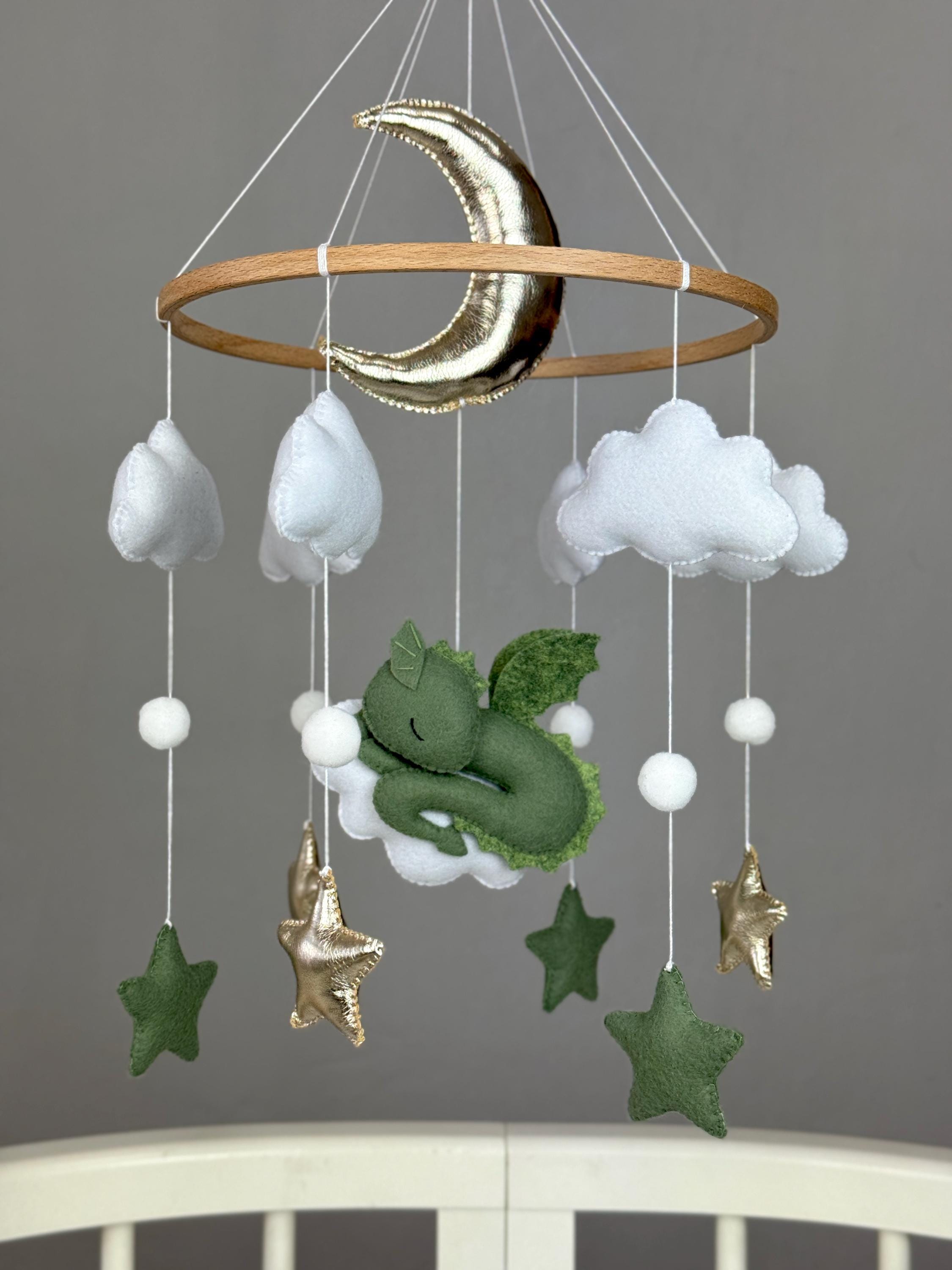 Dragon Crib Mobile Neutral Fantasy Mobile Felt Dragon Baby Mobile Green ...