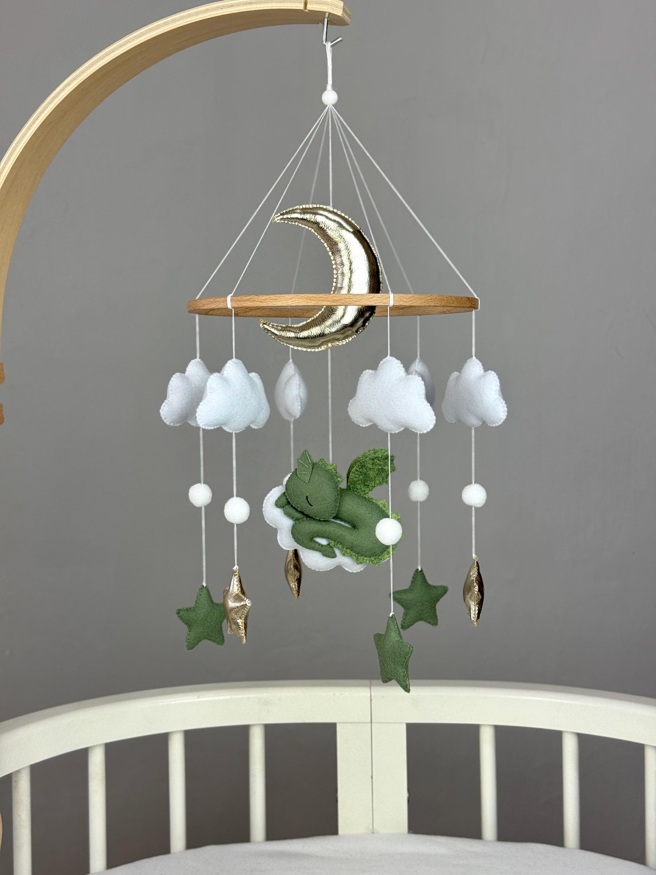 Dragon Crib Mobile Neutral Fantasy Mobile Felt Dragon Baby Mobile Green ...