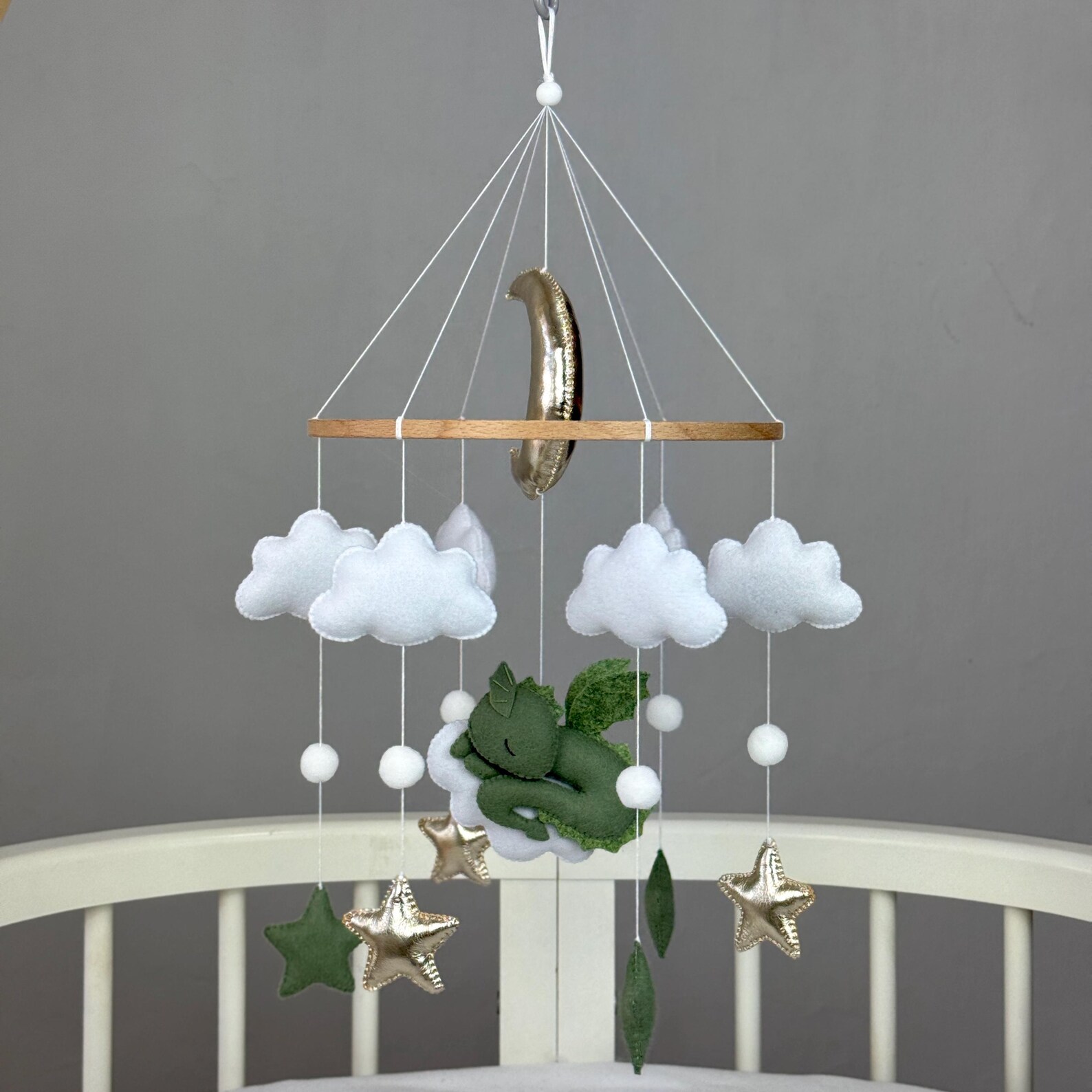 Dragon Crib Mobile Neutral Fantasy Mobile Felt Dragon Baby Mobile Green ...