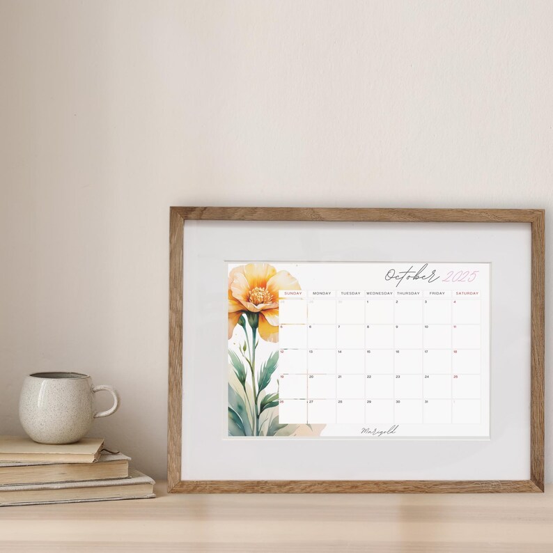 2025 Printable Calendar, A4, Letter Sizes, Watercolor Floral Monthly ...