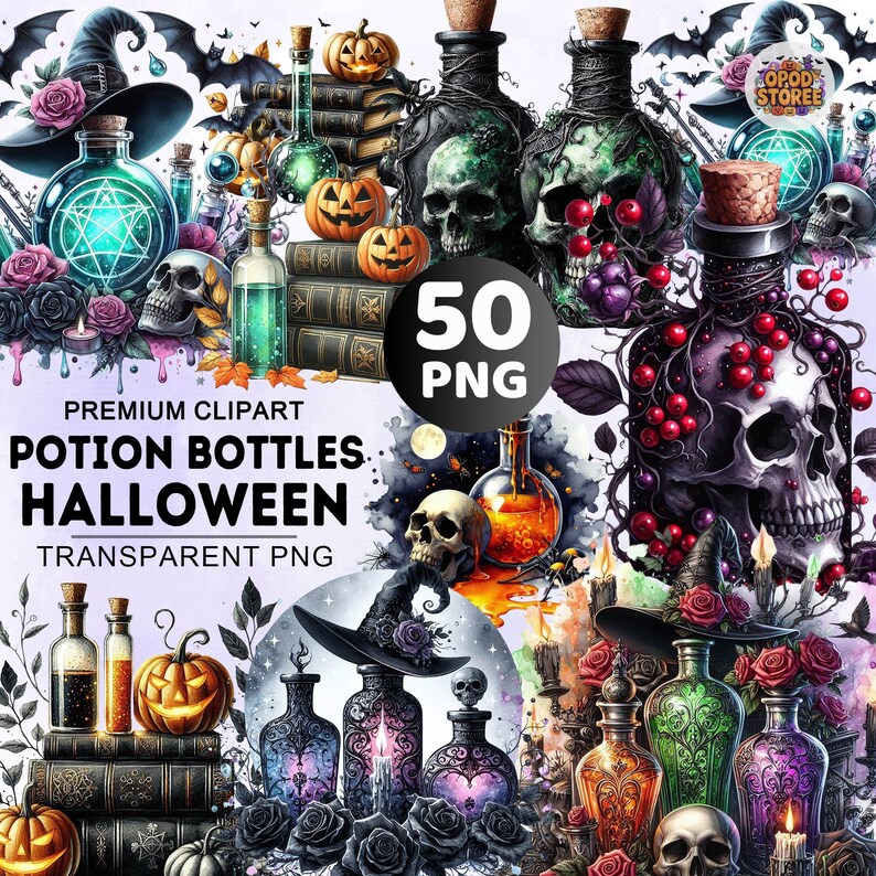 50+ Death Potion Clipart Bundle, Dark Magic Png, Halloween Potion ...