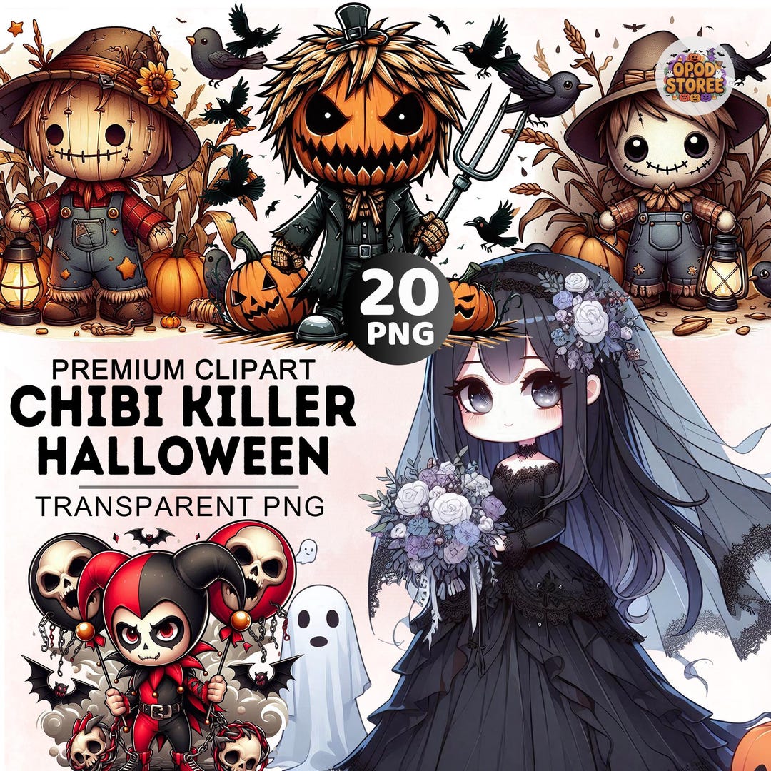20+ Slasher Movie Clipart Bundle, Cute Killer Png, Watercolor Killer ...