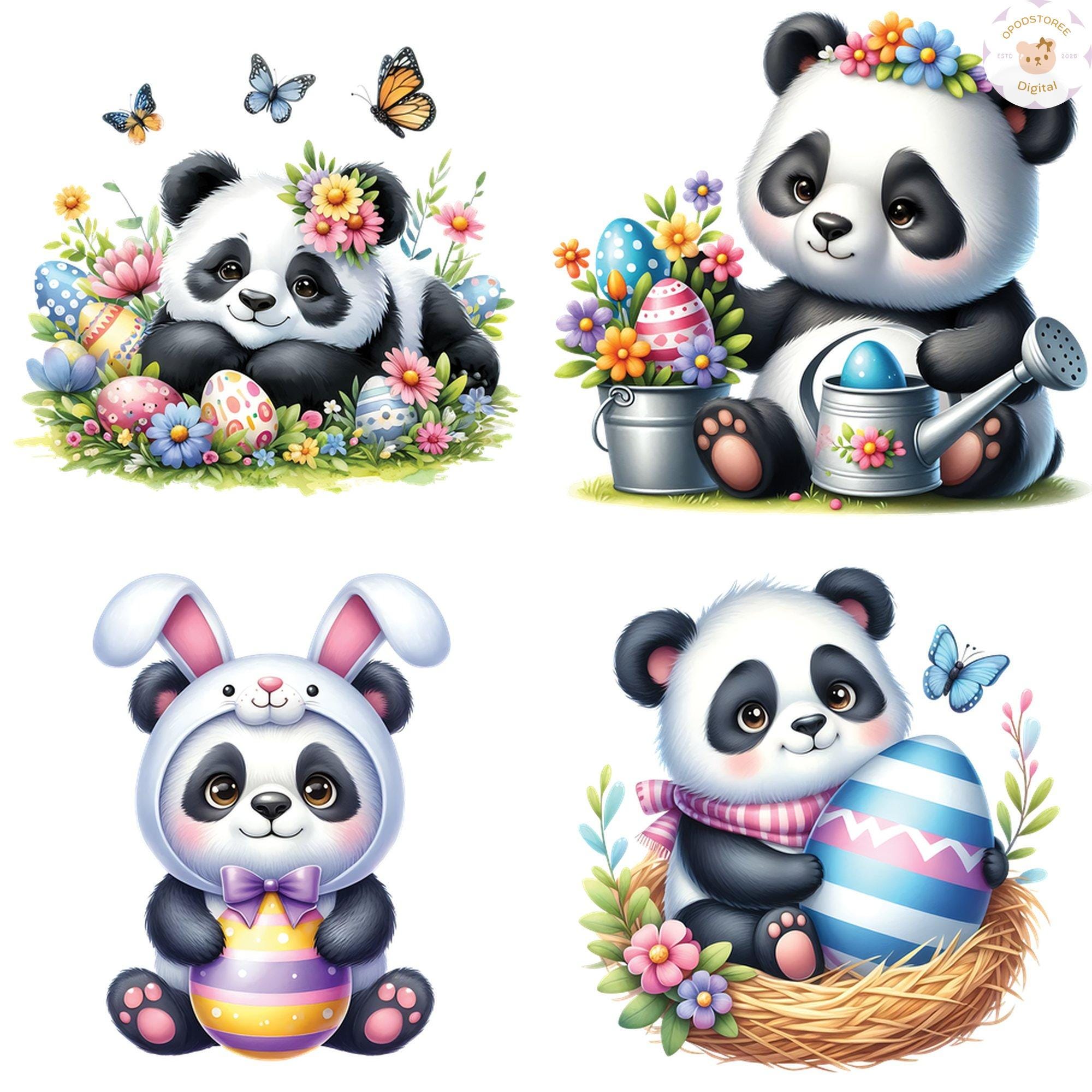 Watercolor Cute Easter Panda Clipart Bundle PNG, 20 PNG Cute Baby Panda ...