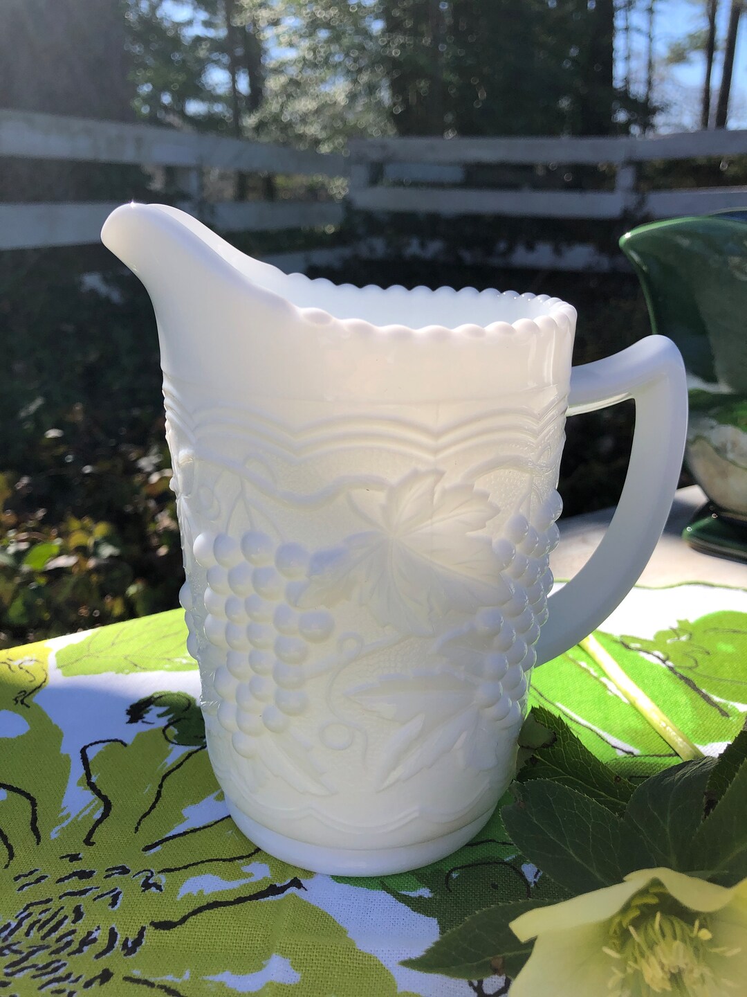 Vintage Milk Glass Pitcher Leaves and Grapes Milk Glass - Etsy