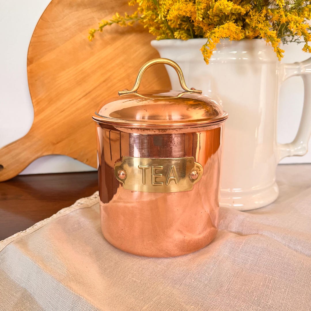 Vintage Copper Tea Canister With Brass Handle and Label Vintage Vintage ...