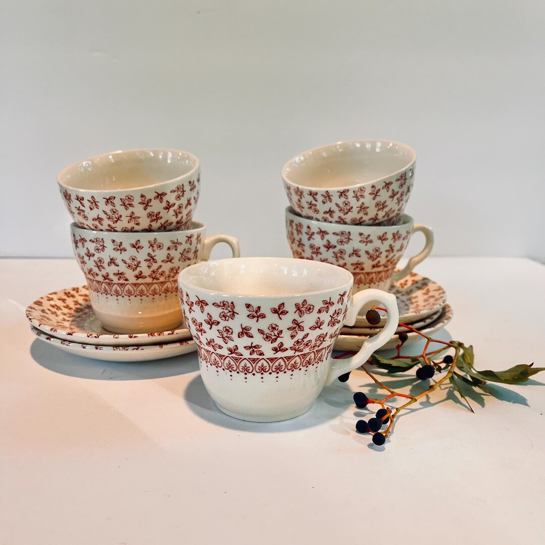 Vintage English Ironstone Red and Cream Provence Transferware Teacup ...