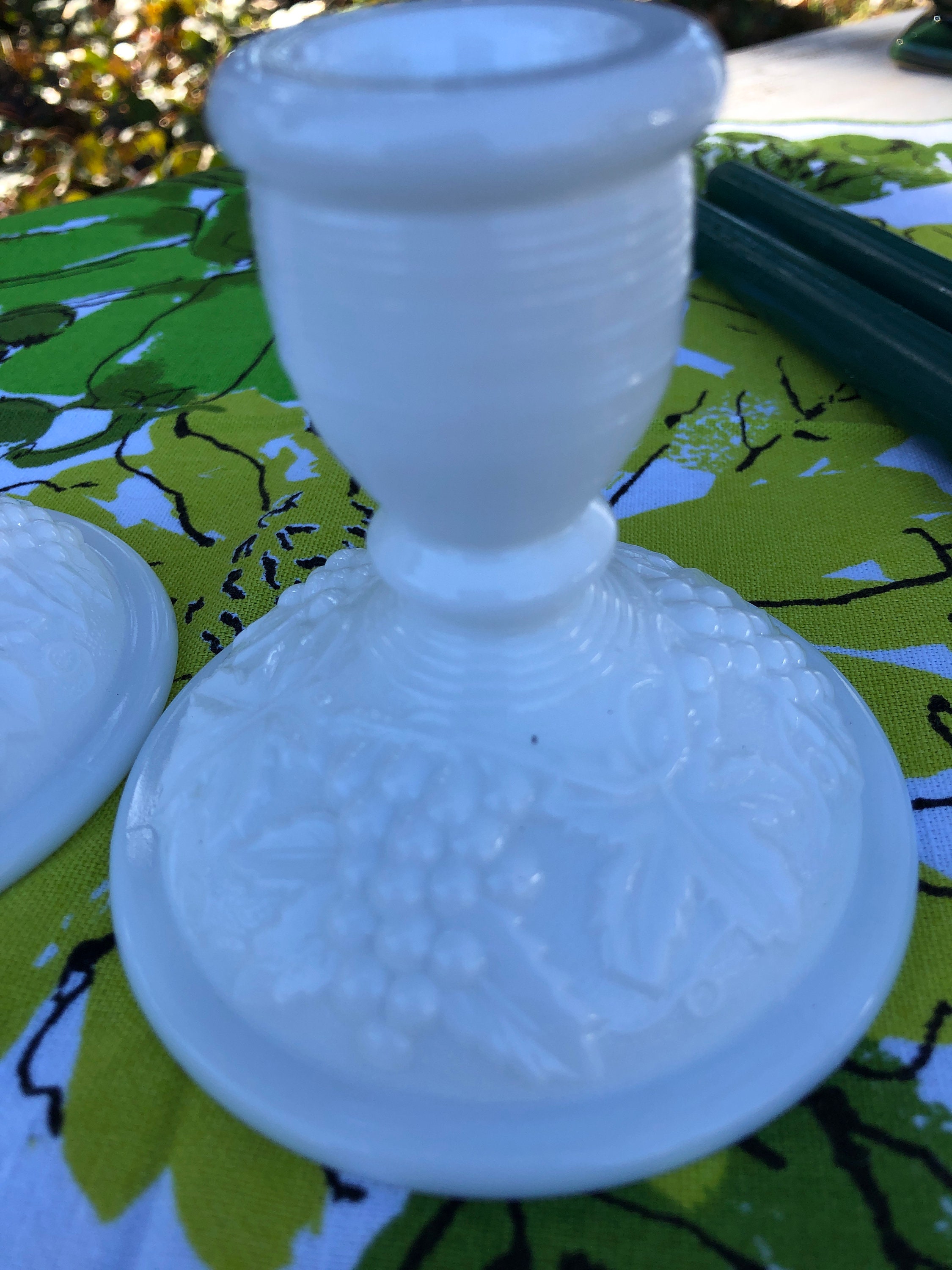 Vintage Milk Glass Candlesticks in Leaves and Grapes Pattern Pair of ...
