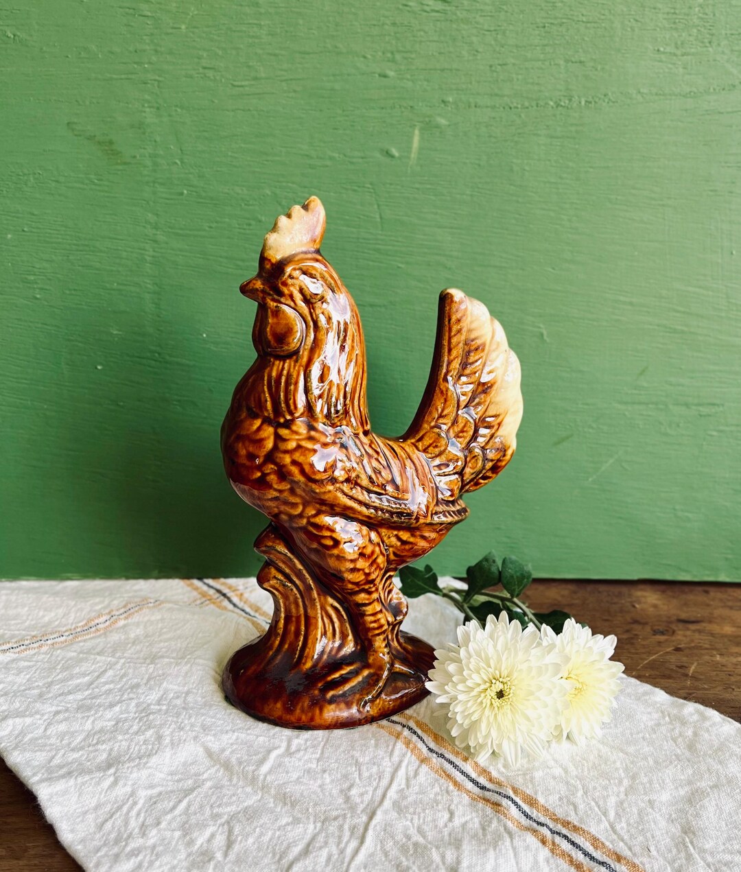 Vintage Brown Drip Glaze Ceramic Rooster Decor - Etsy