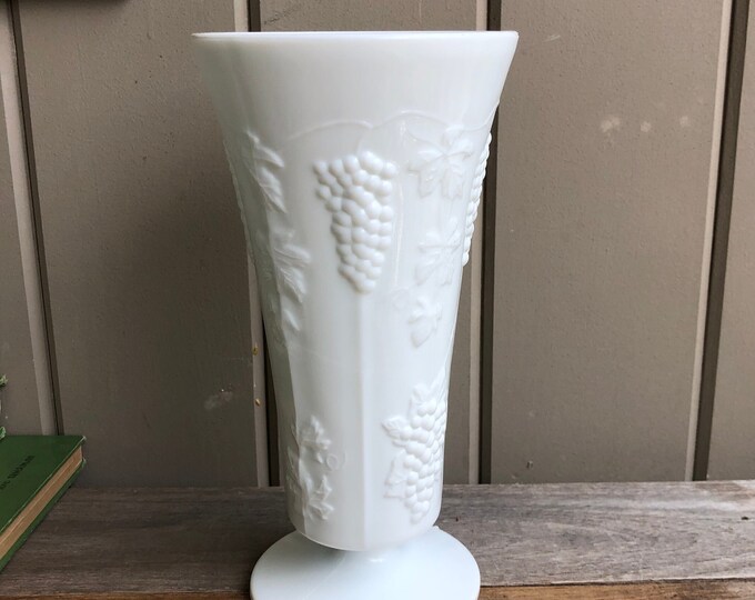 Milk Glass Vase Grapes and Leaves Vintage Colony Harvest Milk Glass ...