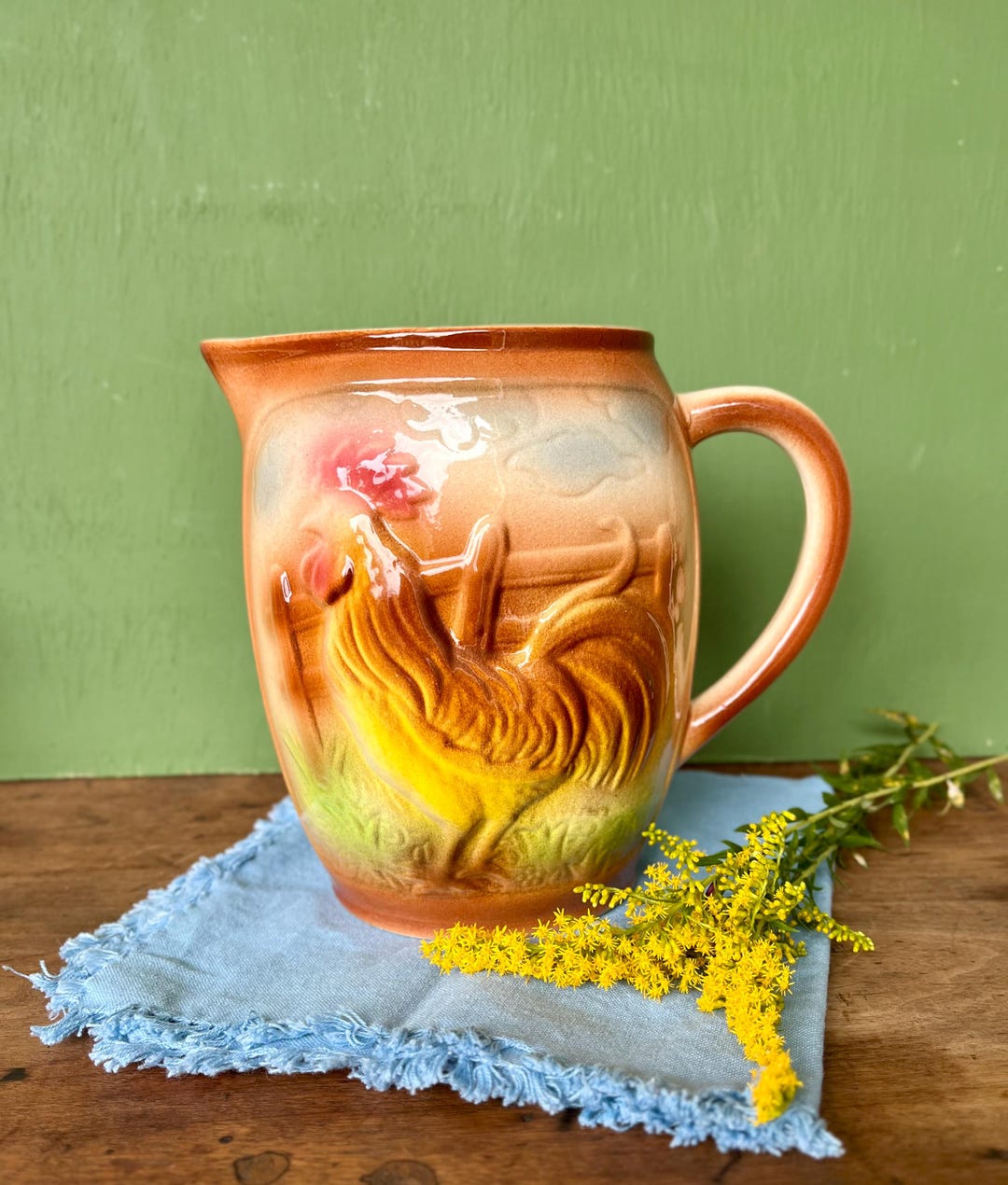 Vintage Pitcher Jug With Rooster Made in France - Etsy