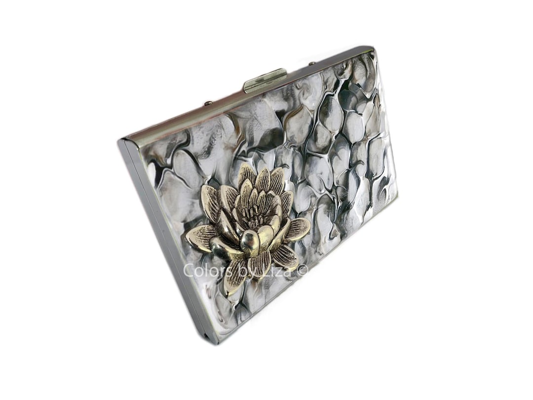 Lotus Flower RFID Wallet: Hand Painted Enamel Card Holder, Personalized ...