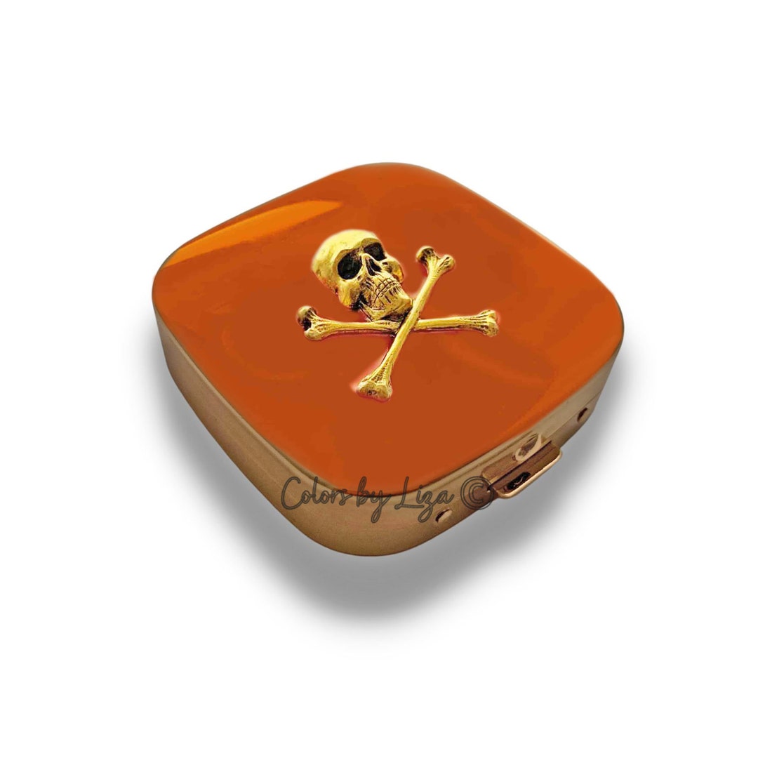 Antique Gold Skull Pill Box: Hand Painted Enamel, Personalized Option ...