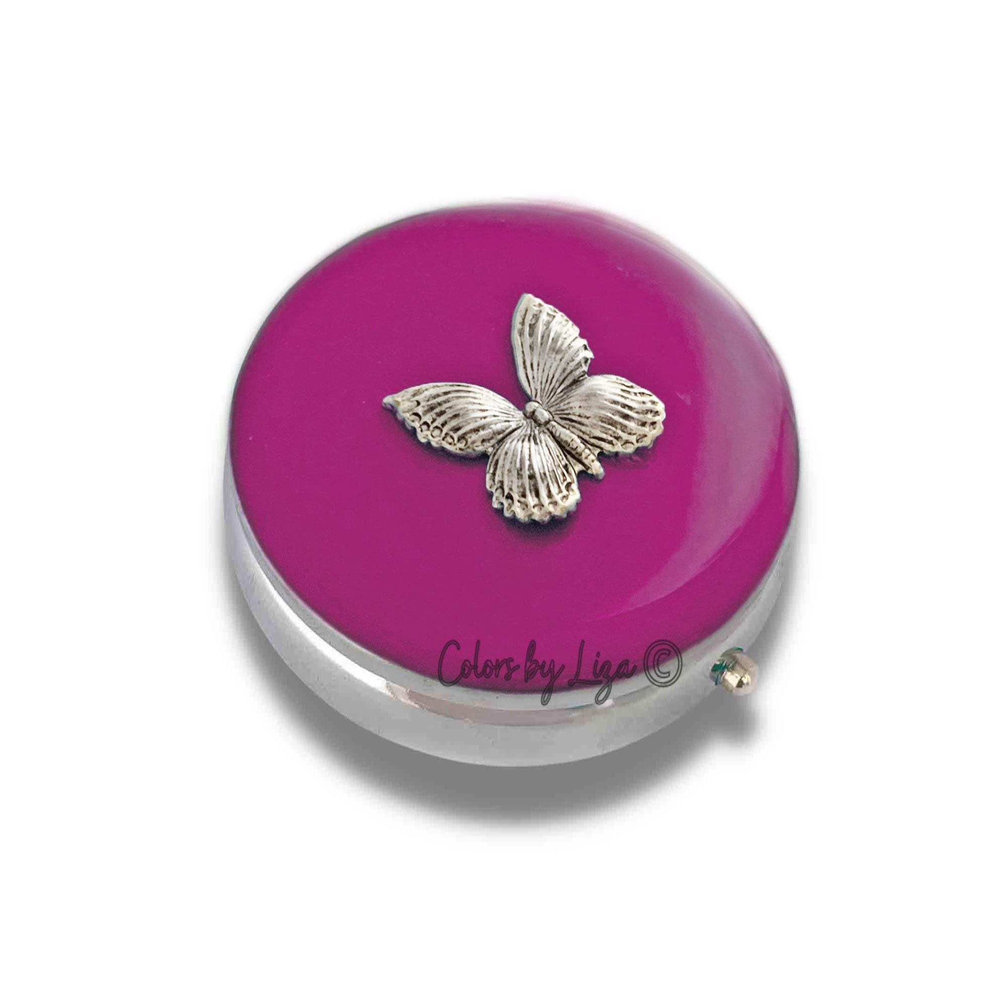 Art Nouveau Butterfly Pill Box: Hand Painted Purple Enamel ...