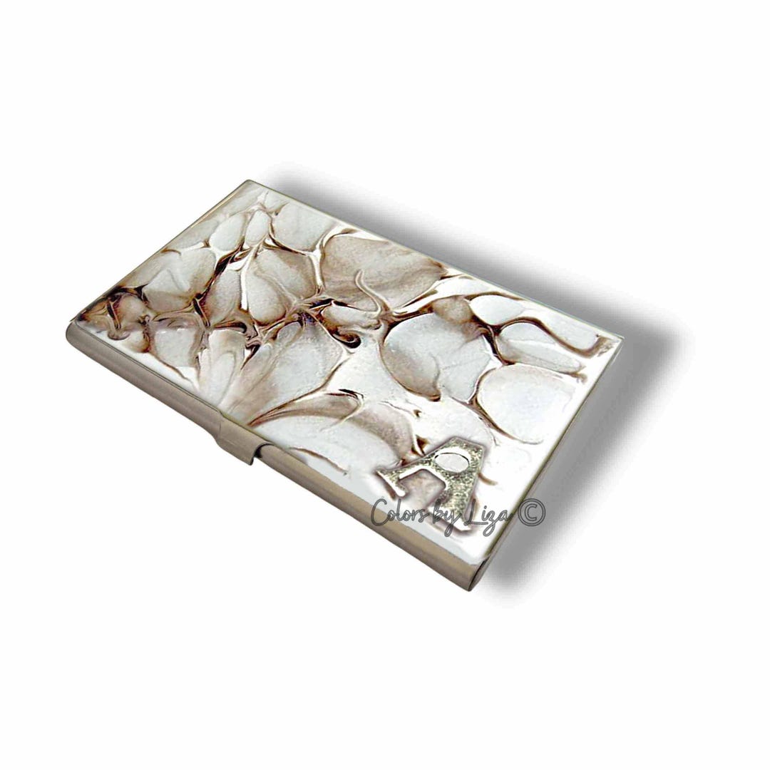 Hand Painted Initial Business Card Case: Taupe Quartz Enamel ...