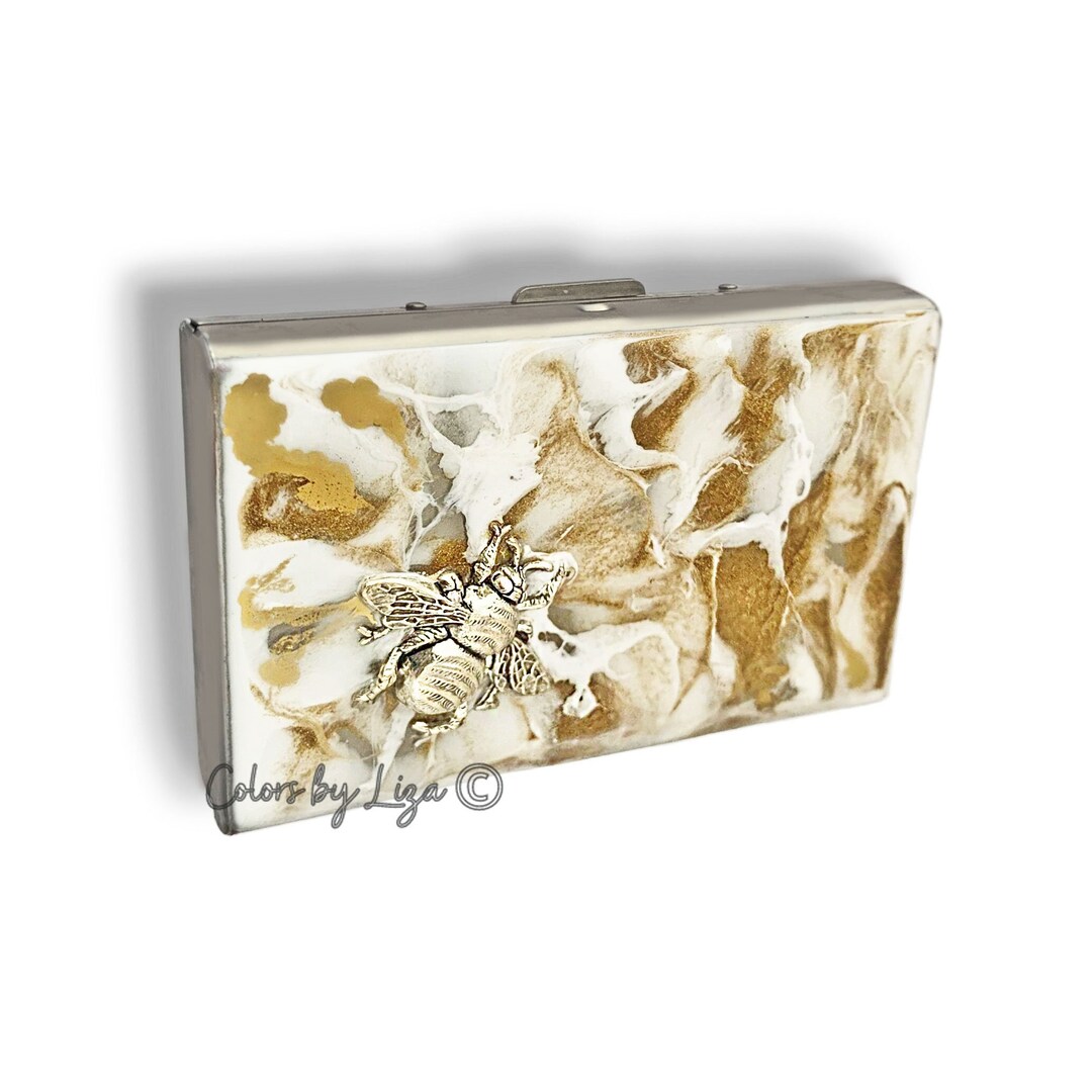 Antique Silver Bee Credit Card Wallet With Organizer Hand Painted White ...