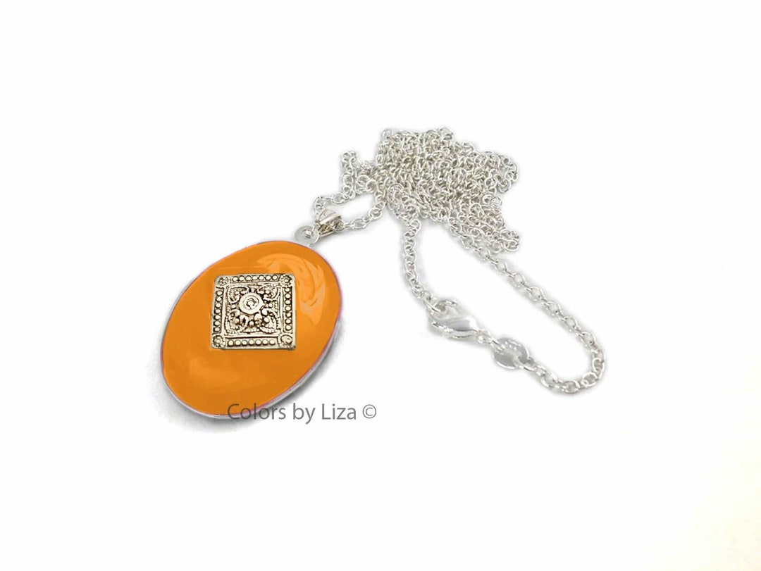 Art Deco Oval Locket Hand Painted Yellow Ochre Opaque Enamel Moorish ...