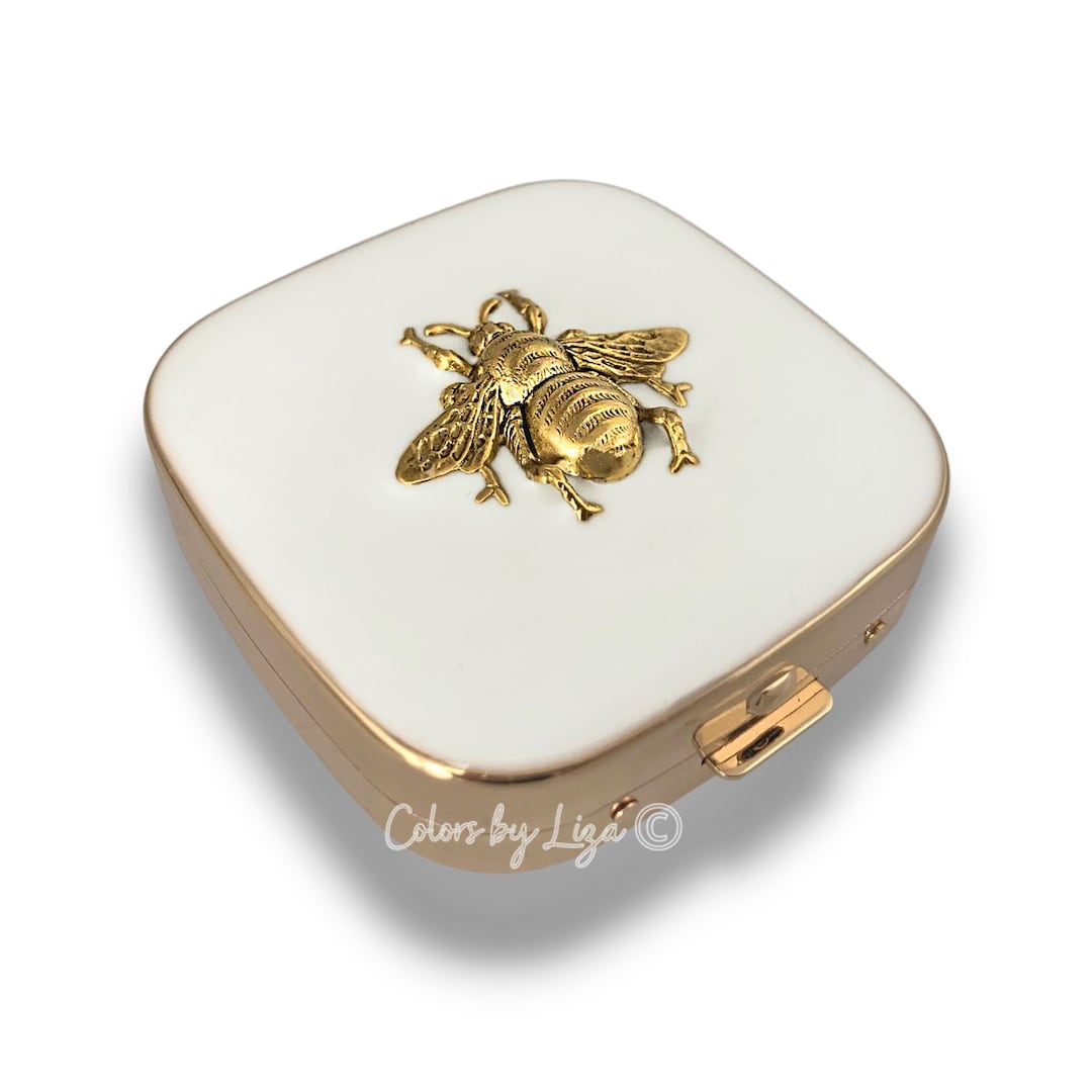 Antique Gold Bee Pill Box: Hand Painted Enamel, Personalized Option - Etsy